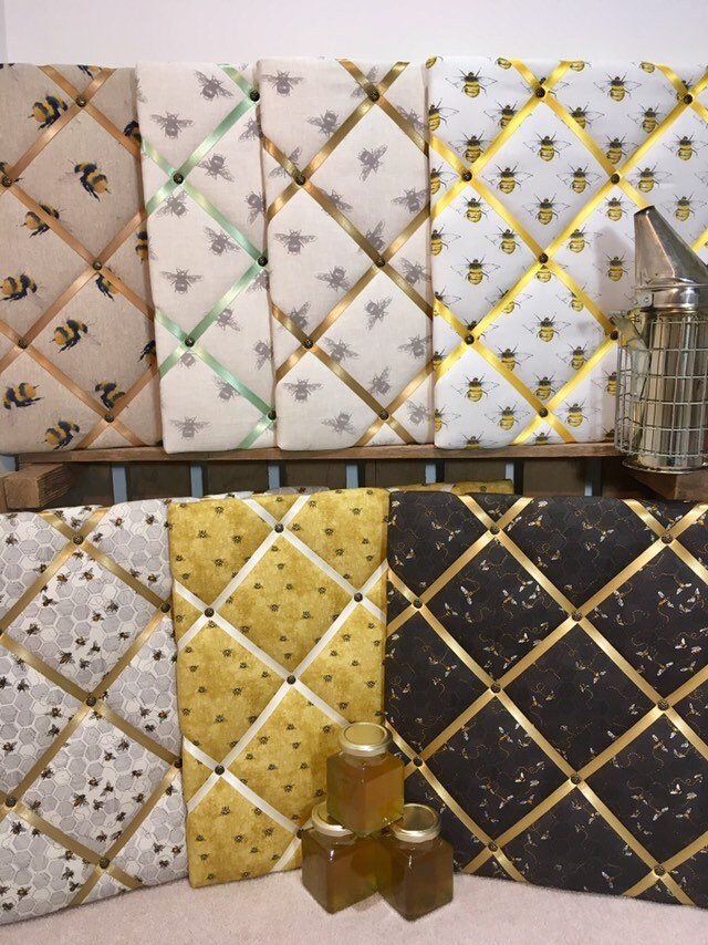 Honeybee Flowers Fabric Noticeboard, Memoboard, Pinboard, Ribbon Board ...