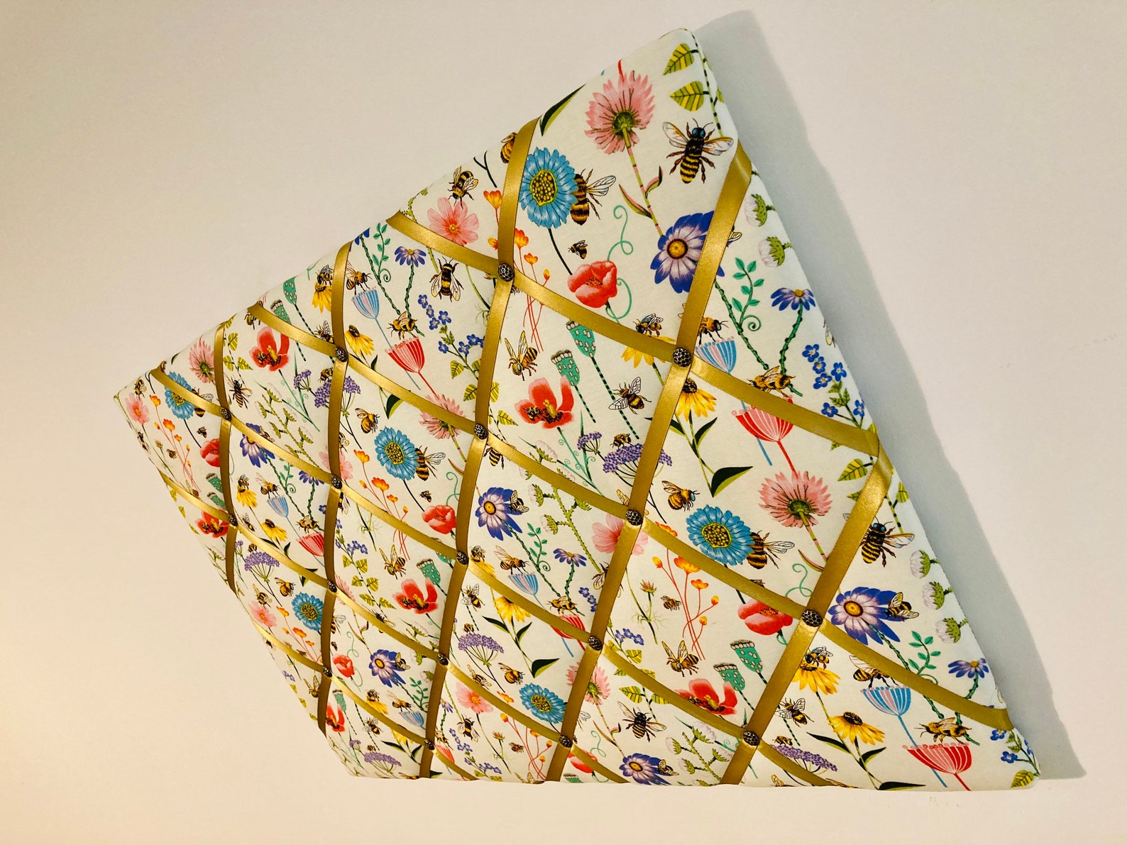 Honeybee Flowers Fabric Noticeboard, Memoboard, Pinboard, Ribbon Board ...