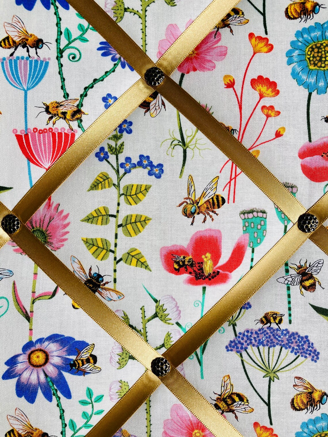 Honeybee Flowers Fabric Noticeboard Memoboard Pinboard | Etsy UK