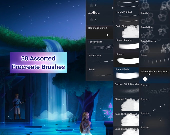 30 Assorted Procreate Brush Pack Beginners Landscape and Lineart ...