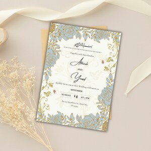Custom Nikah Invitation Template, Gold Flower Muslim Wedding Reception ...