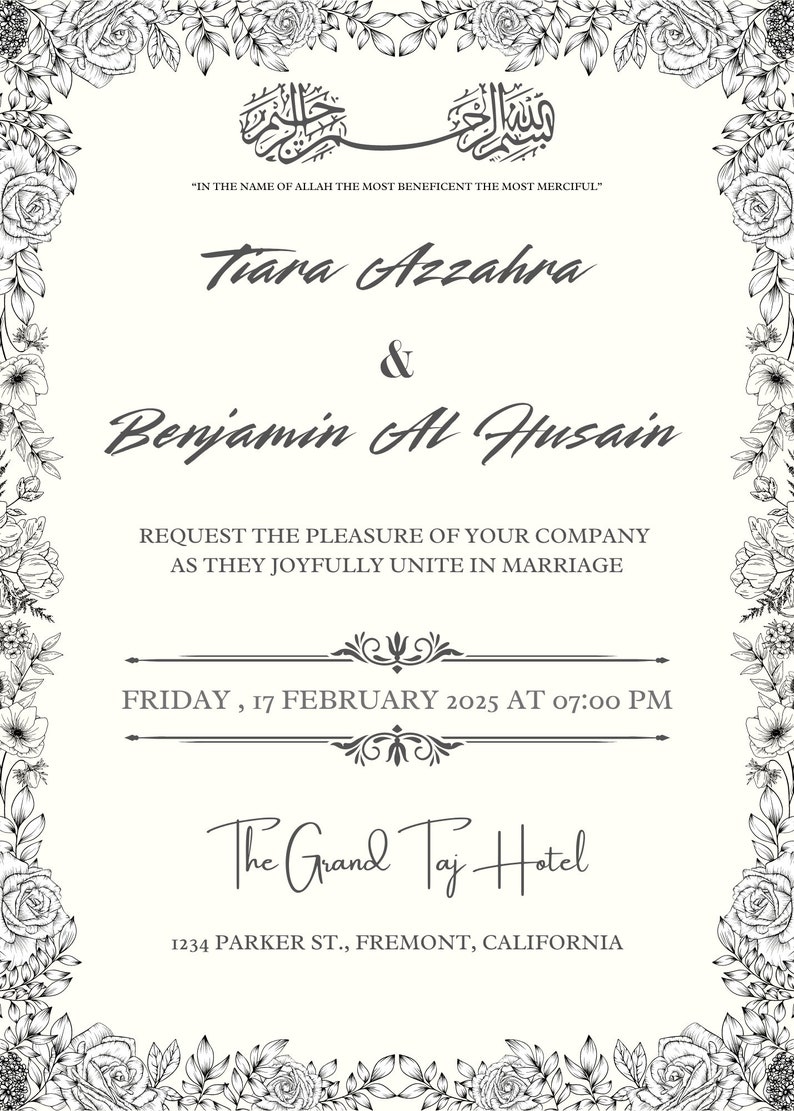 Classic NIKAH Ceremony INVITATION Digital, DIY Muslim Wedding Printable ...