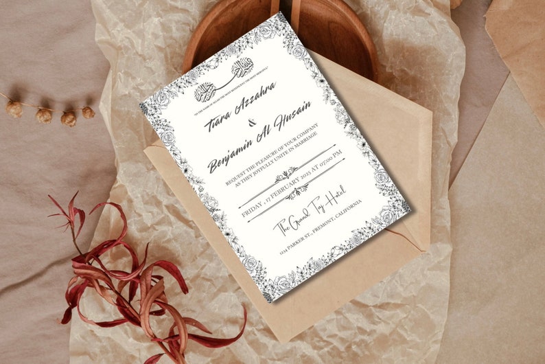 Classic NIKAH Ceremony INVITATION Digital, DIY Muslim Wedding Printable ...