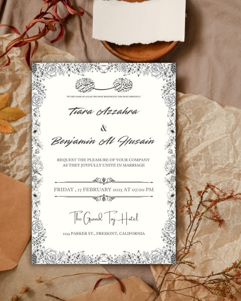 Classic NIKAH Ceremony INVITATION Digital, DIY Muslim Wedding Printable ...