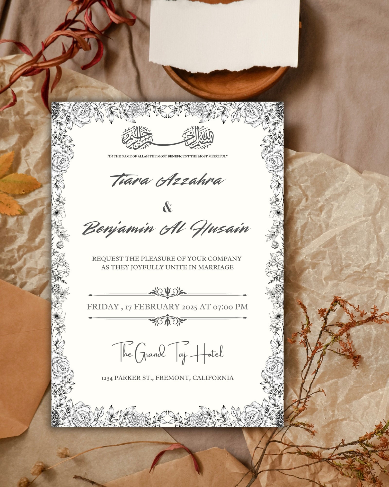 Classic NIKAH Ceremony INVITATION Digital, DIY Muslim Wedding Printable ...