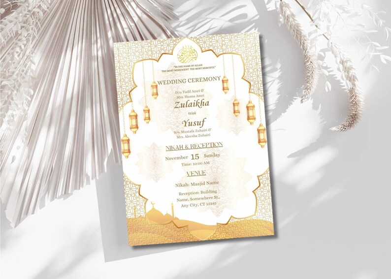 Custom Nikah Invitation Template, Mughal Pattern Muslim Wedding ...