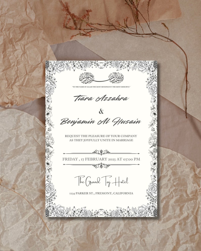 Classic NIKAH Ceremony INVITATION Digital, DIY Muslim Wedding Printable ...