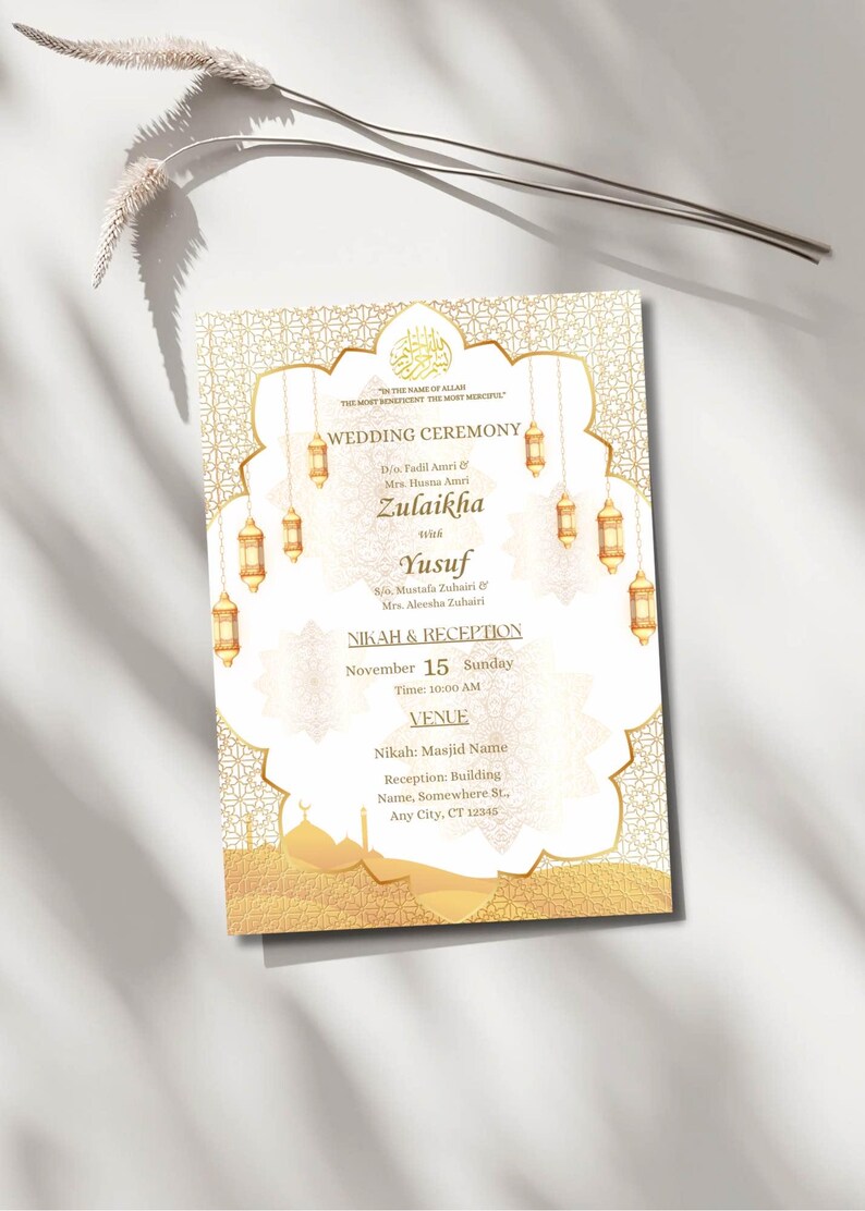 Custom Nikah Invitation Template, Mughal Pattern Muslim Wedding ...