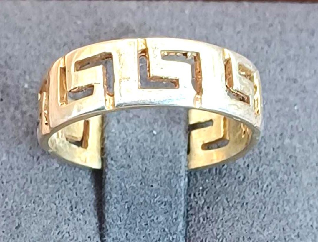 Vintage 9ct Gold Over 925 Sterling Silver Greek Key Pattern Ring Size P ...