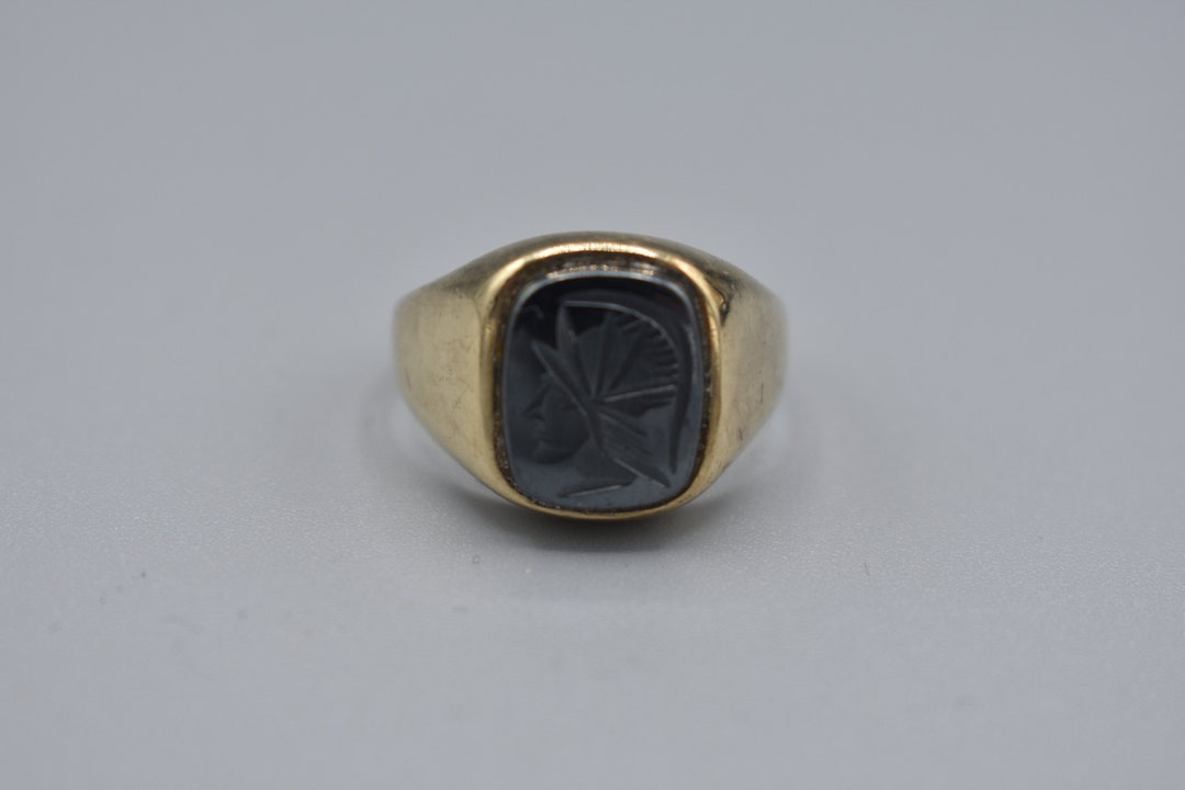 Vintage 9ct Gold Hematite Centurion Signet Ring Heavy Size P - Etsy