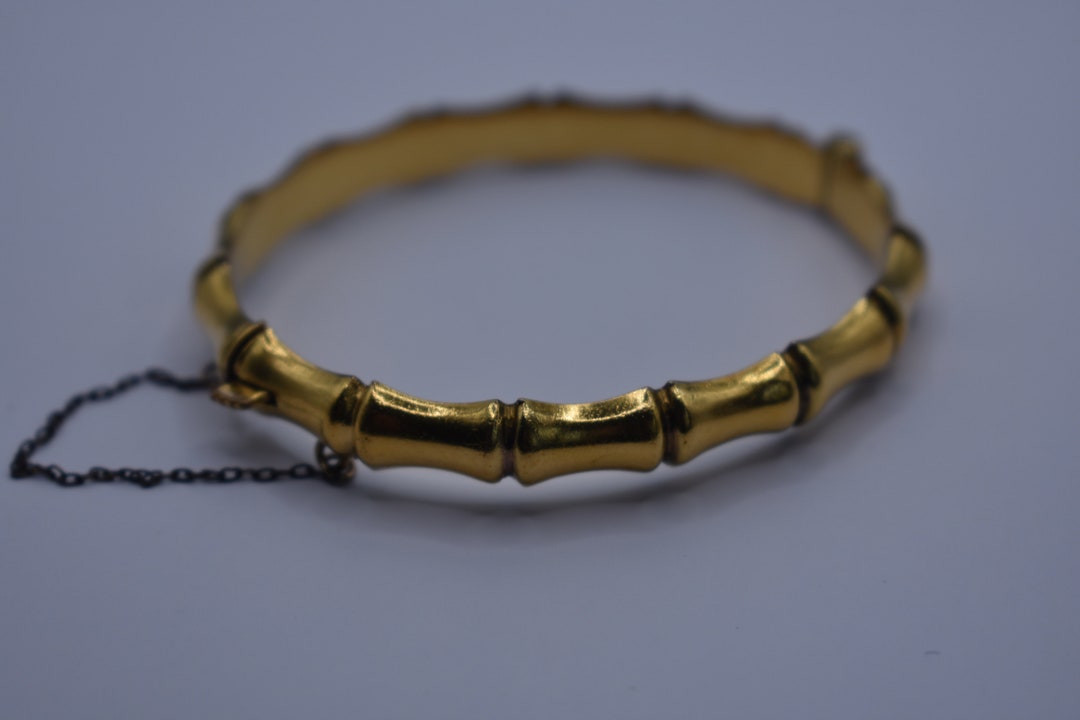 Vintage 9ct ROLLED GOLD Metal Core Bamboo Bangle With Safety Chain - Etsy