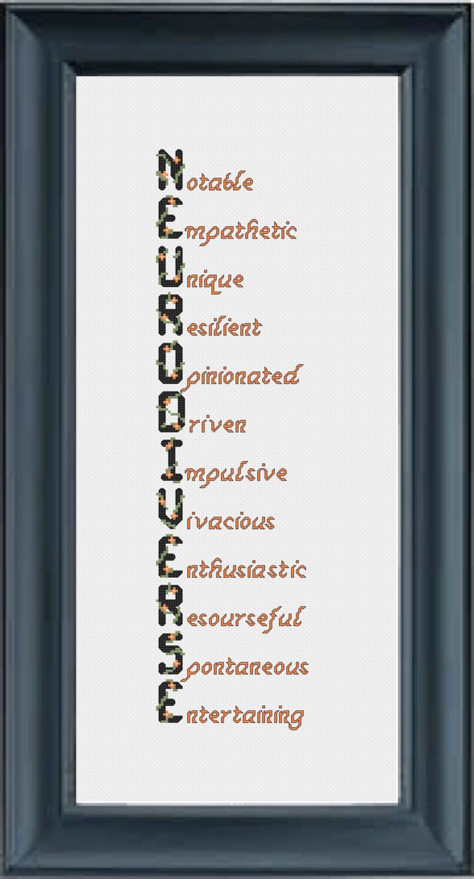 Cross Stitch Neurodiverse Acrostic Pattern ADHD Awareness Colour / X ...