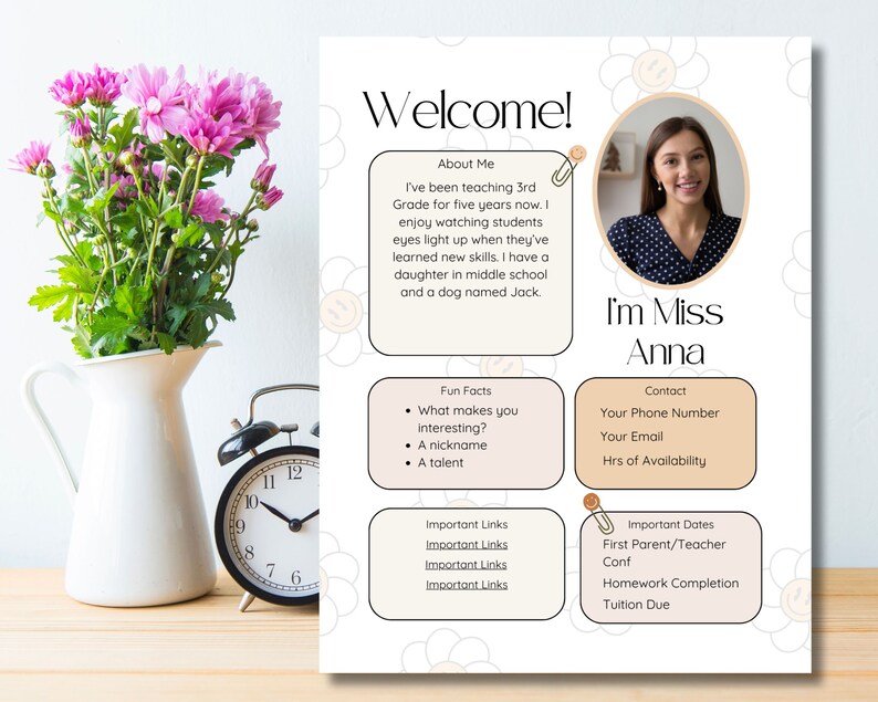 Editable Meet the Teacher Template Back to School Template Flower Theme ...