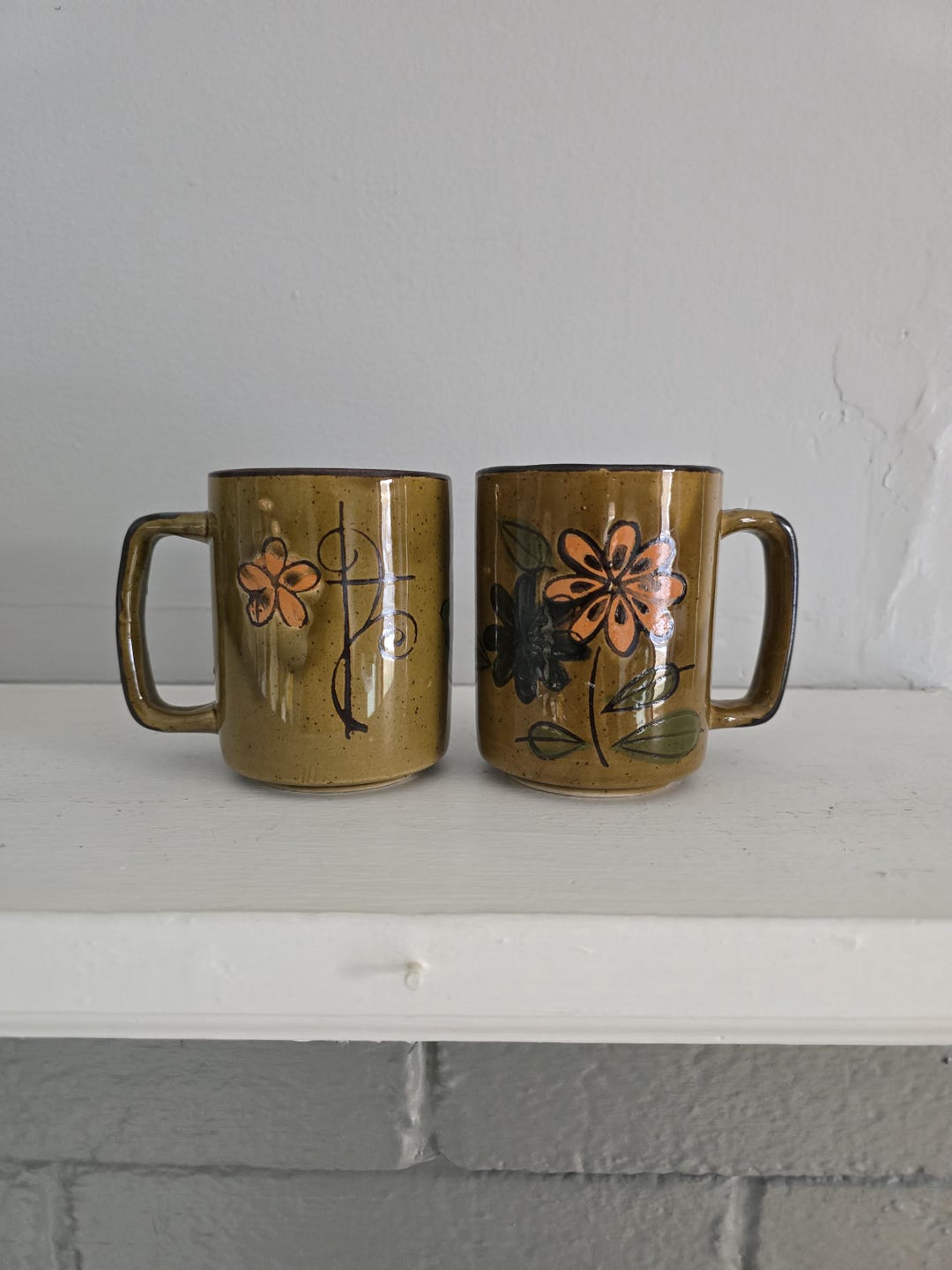 2 Vintage Stoneware Mustard Yellow Floral Otagiri Style Coffee Mugs - Etsy