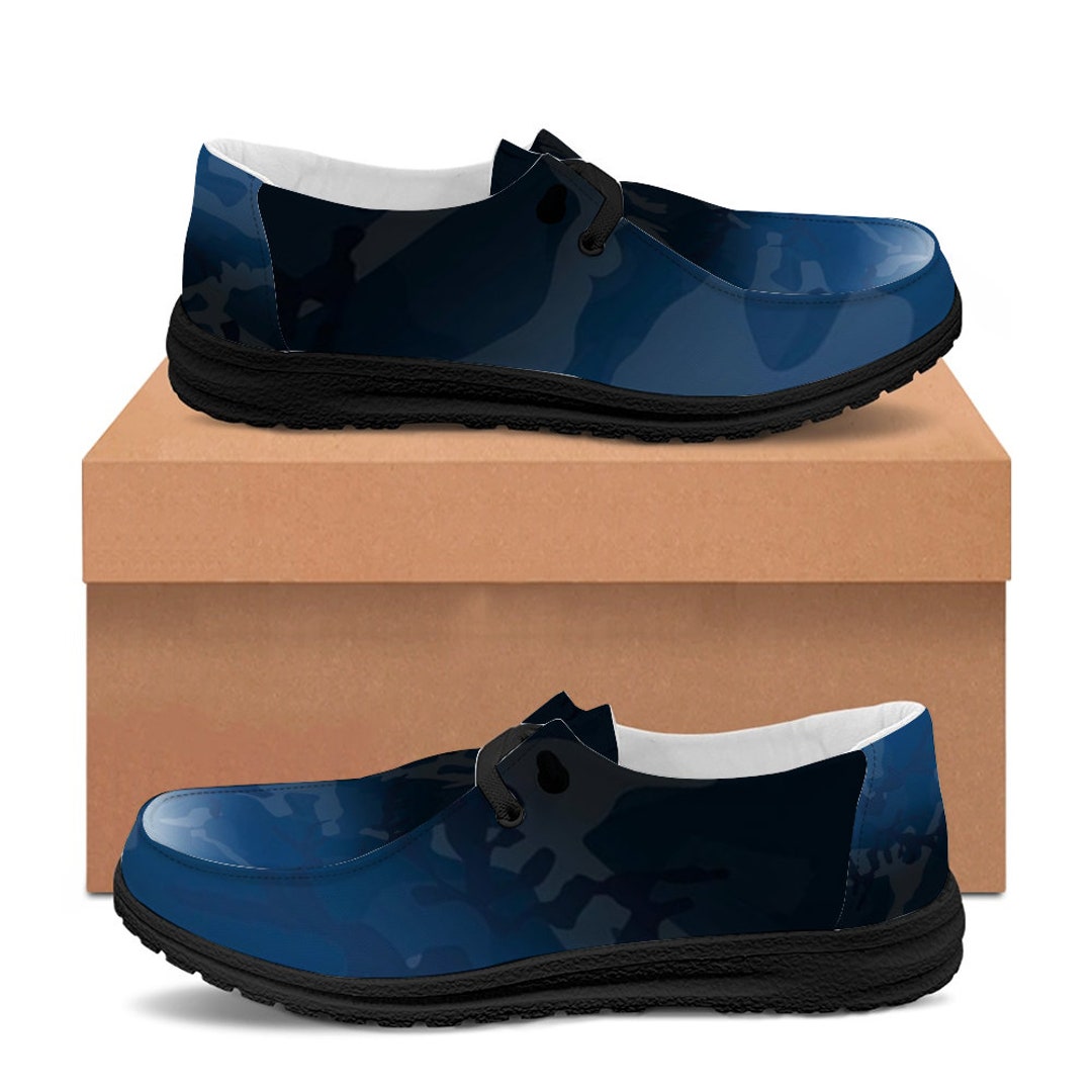 Blue Camoed Black/white Sole Custom Slip-on Loafers Shoes - Etsy