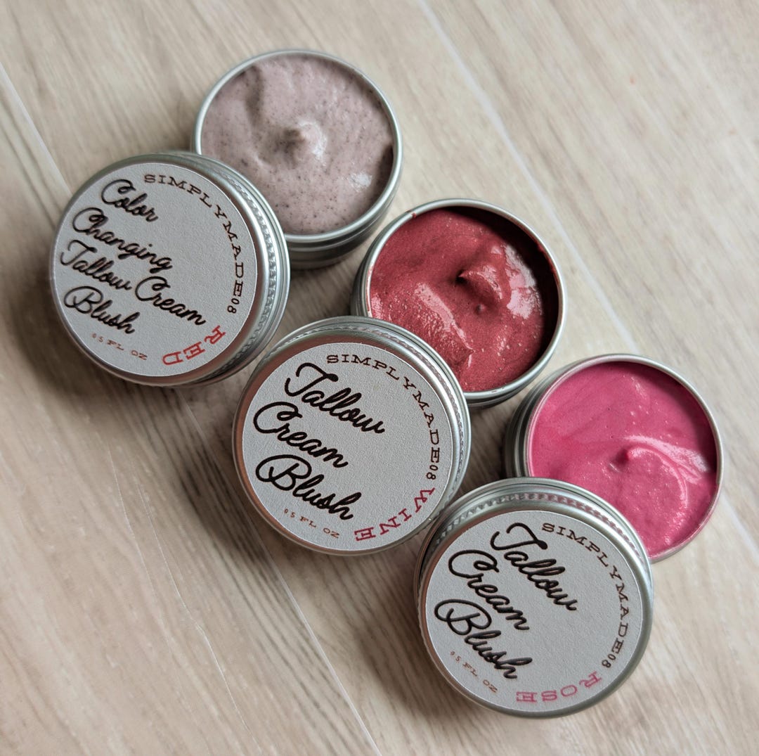 Grass-fed Tallow Cream Blush. Color Changing Makeup for Dry Skin. Made ...