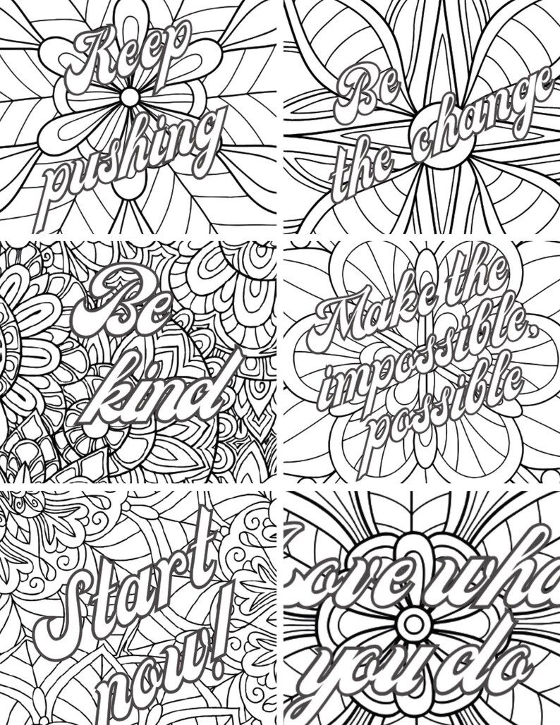 Mandala Coloring Pages With Inspirational Quotes. Instant Download 50 ...