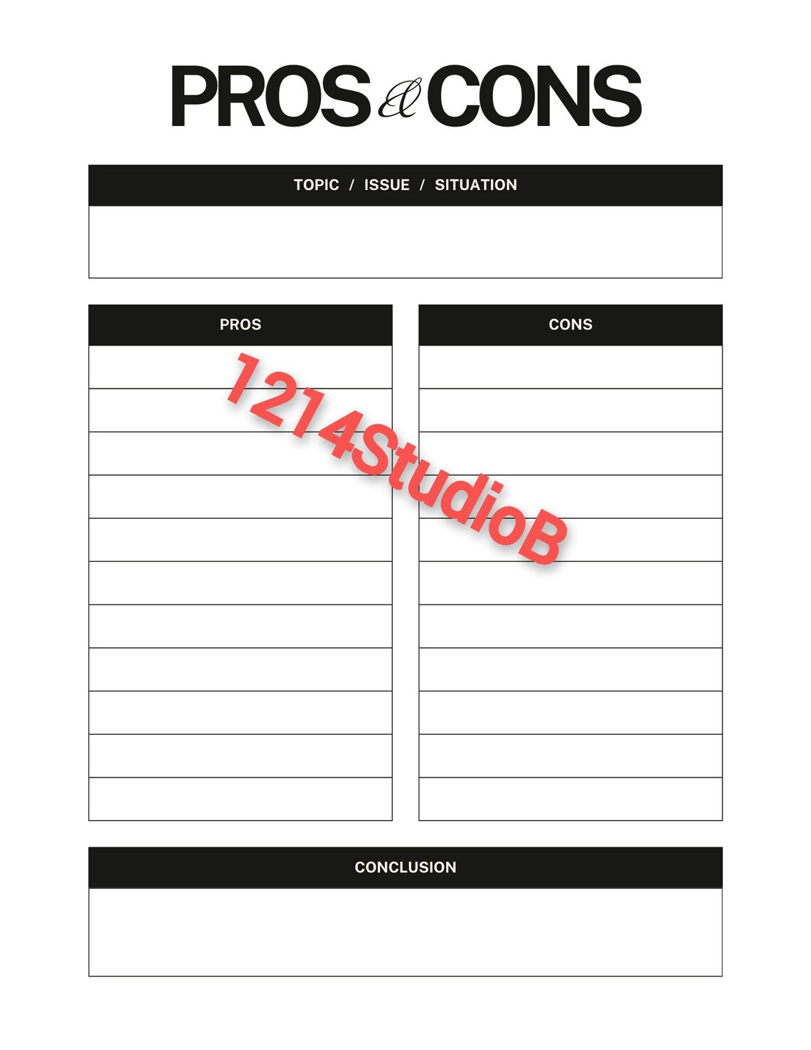 Pros and Cons List Anxiety Analyze 8.5x11 PDF Printable Checklist Worry ...