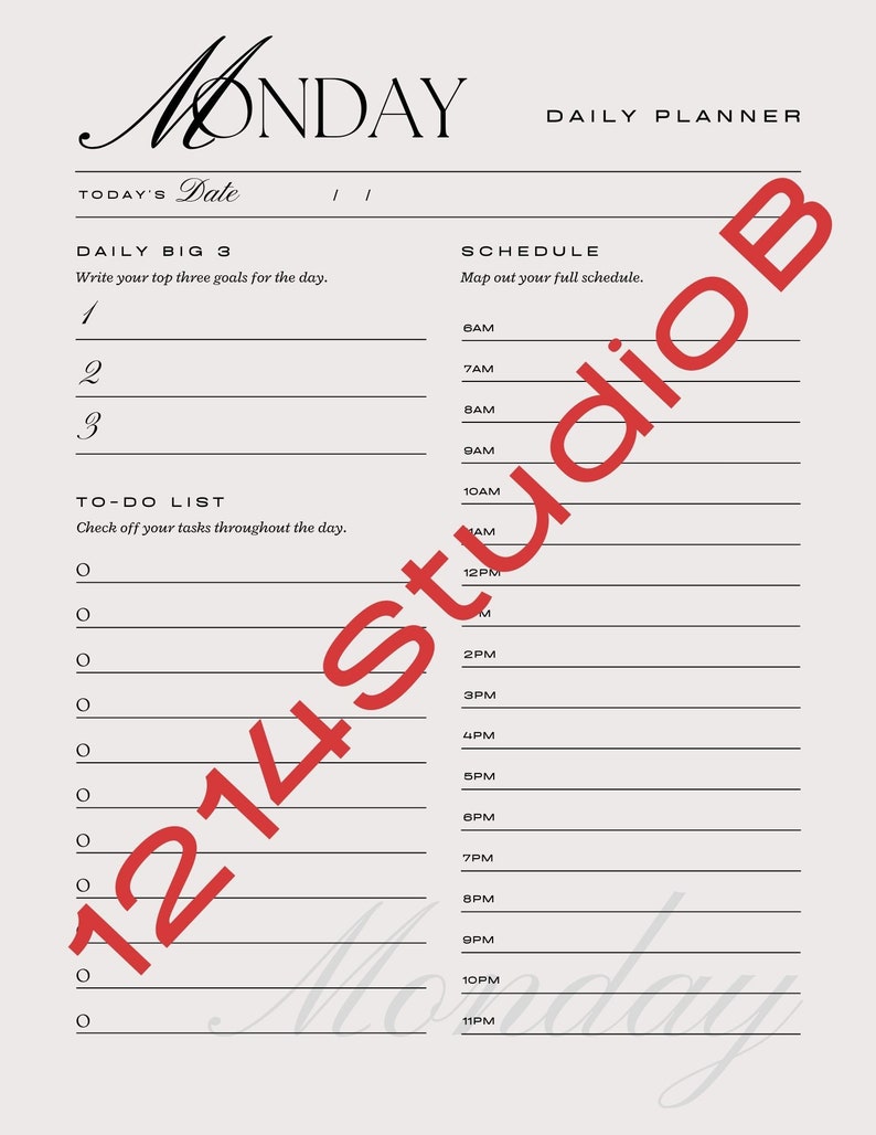 Minimalist Weekly Daily Planner Digital Download 8.5x11 Multiple Color ...