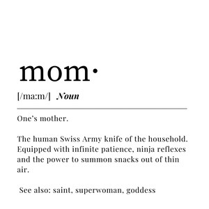 Definition of Mom Digital Download for Mother's Day, Birthday or Just ...