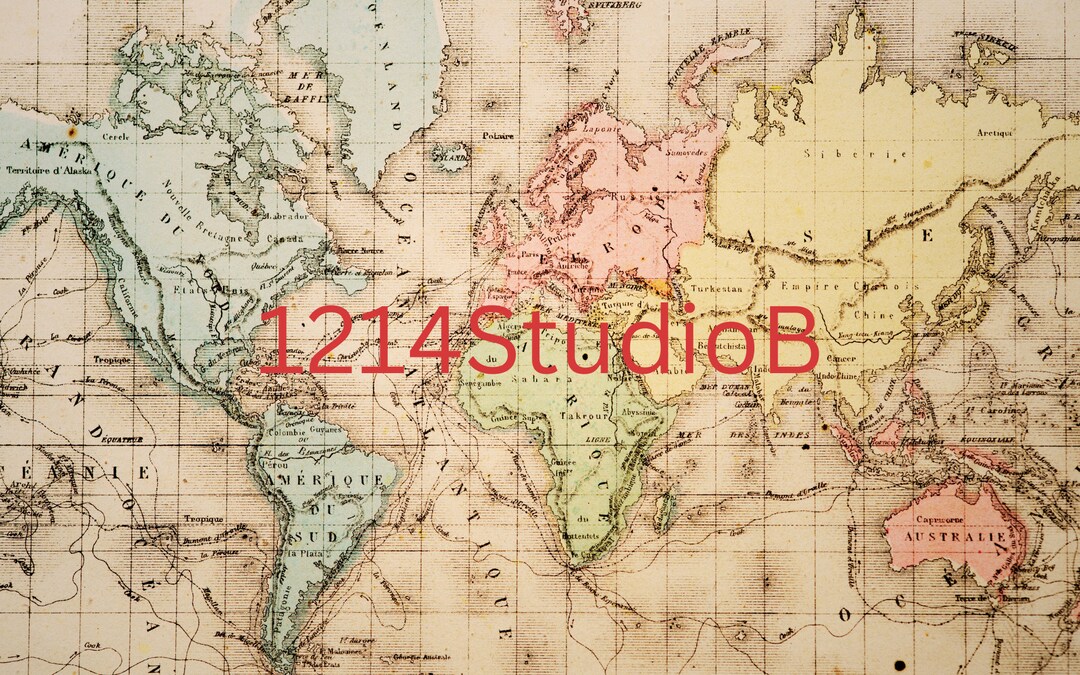 Vintage World Map Multiple Size Options 20 X 11.25, 7 X 5, 10 X 8 ...