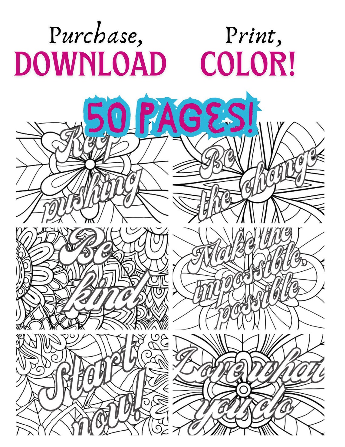 Mandala Coloring Pages With Inspirational Quotes. Instant Download 50 ...