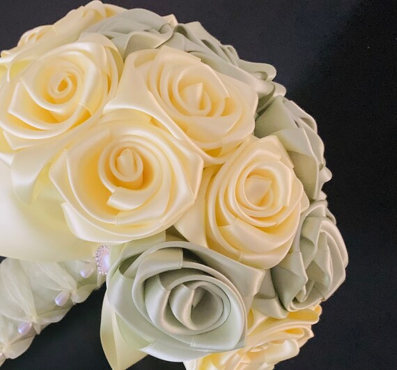 Ribbon roseWedding bouquet rose bouquet handmade | Etsy