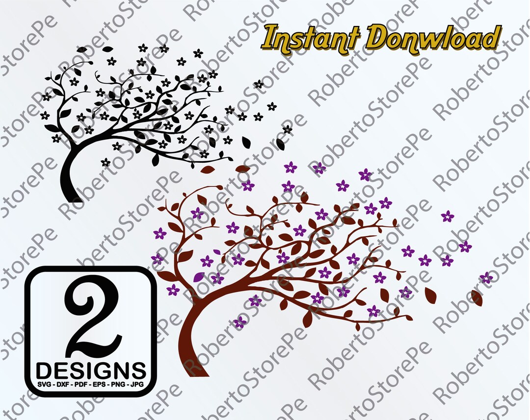 Vector Floral Tree Svg, Tree Svg, Silhouette Tree With Birds, Tree Dxf ...