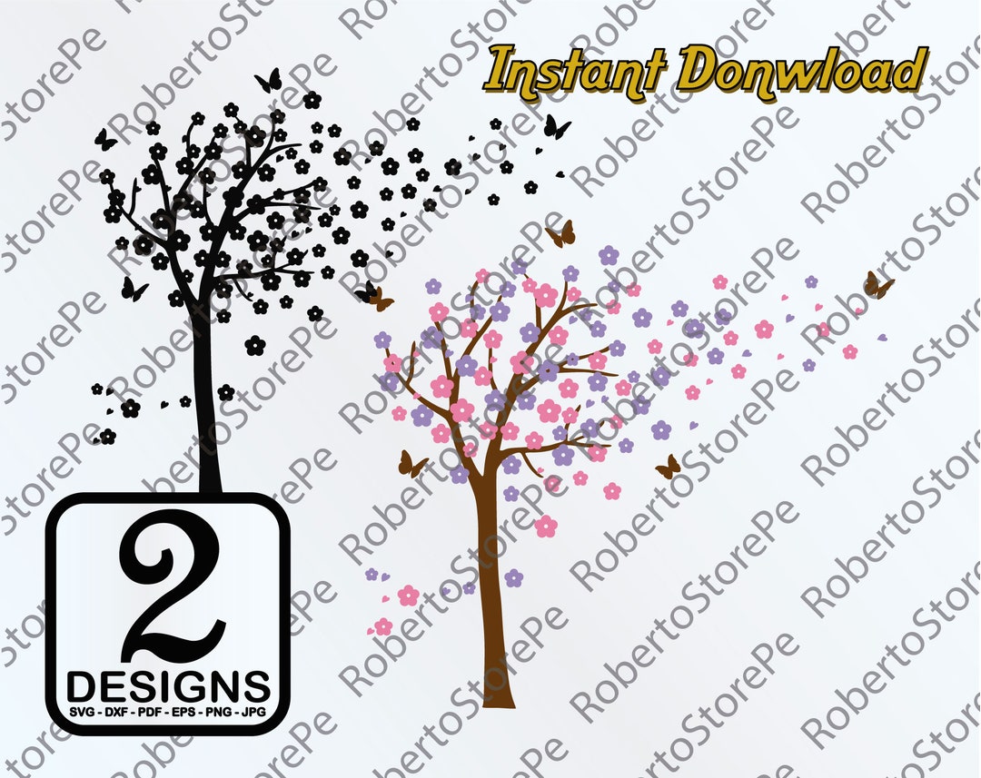 Vector Floral Tree Svg, Tree Svg, Silhouette Tree With Birds, Tree Dxf ...