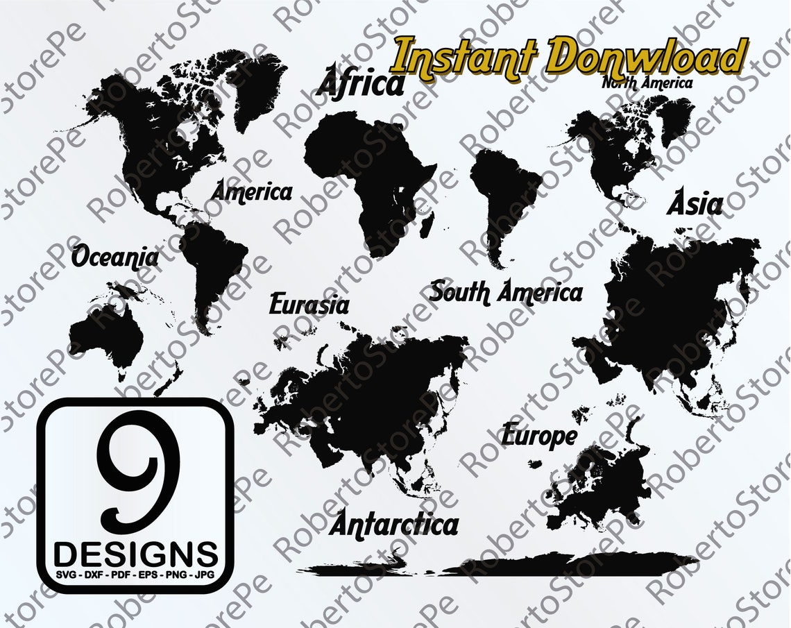 Vector Continents Svg Continents Svg Continents Cricut | Etsy