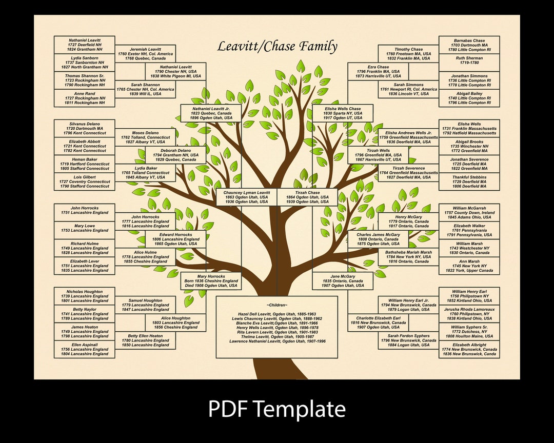 Six Generation Family Tree (DIY) 18x24 PDF Template (green Leaf) - Etsy