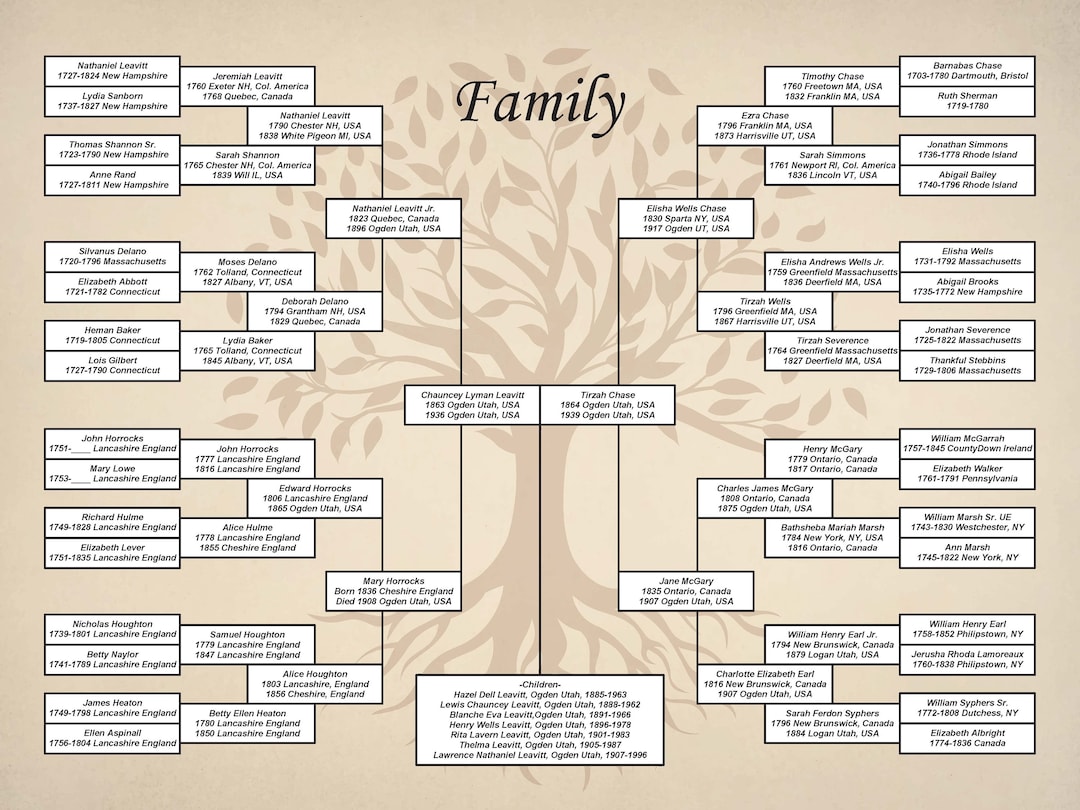 Six Generation Family Tree (DIY) 18x24 PDF Template (tan) - Etsy