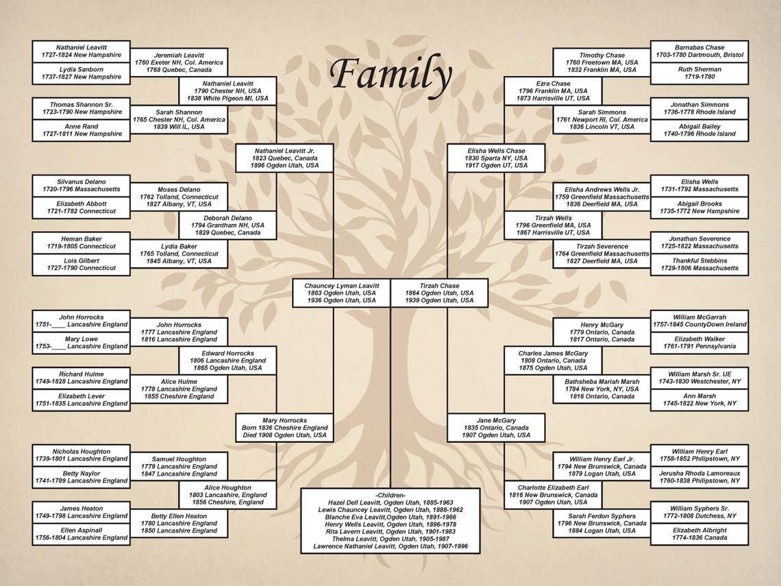 Six Generation Family Tree DIY 18x24 PDF Template tan - Etsy Canada