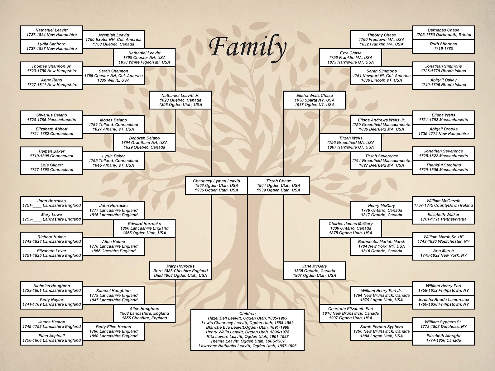 Six Generation Family Tree DIY 18x24 PDF Template tan - Etsy Canada