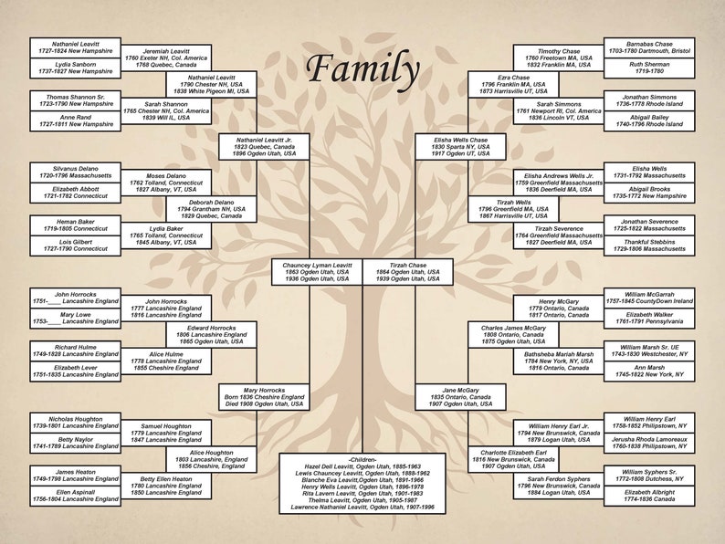Six Generation Family Tree (DIY) 18x24 PDF Template (tan) - Etsy