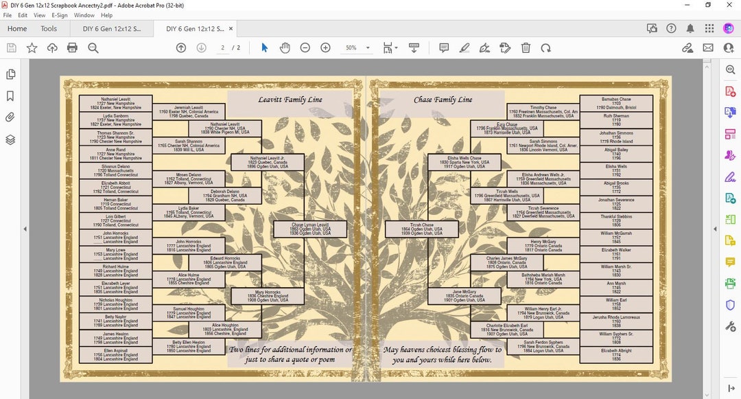 Family History 12x12 Fillable PDF/JPG Scrapbook Template - Etsy