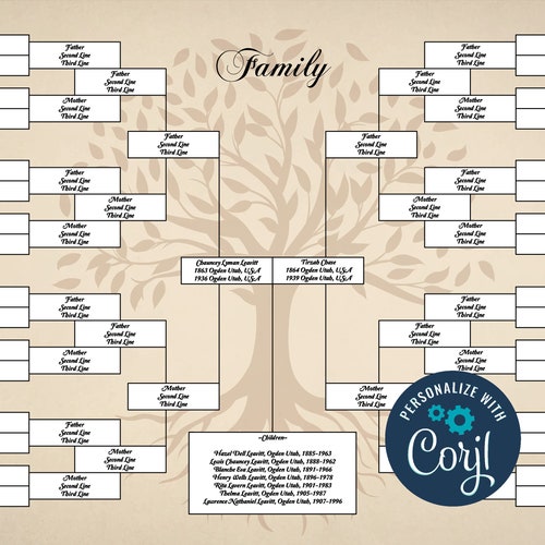 8 Generation Family Tree DIY 24x36 PDF Template - Etsy
