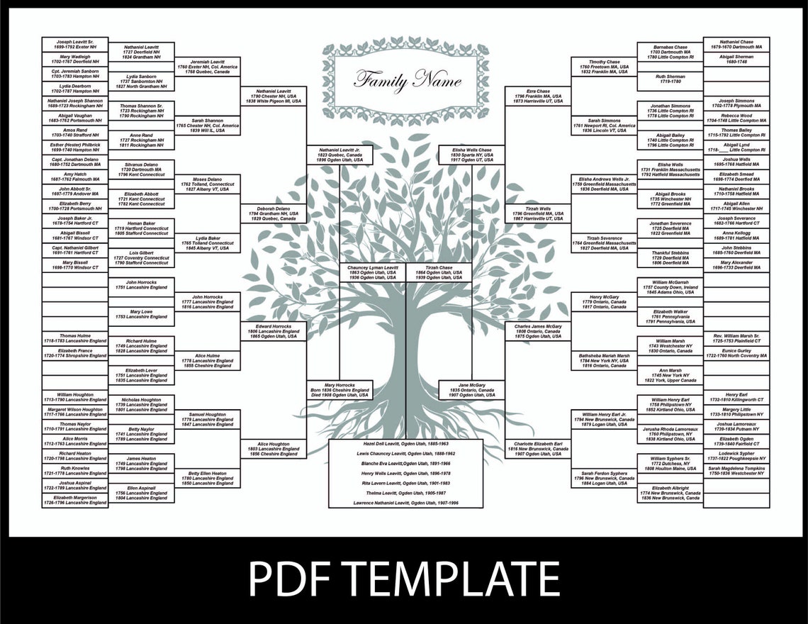 Seven Generation Family Tree (DIY) 24x36 PDF Template (paper White) - Etsy