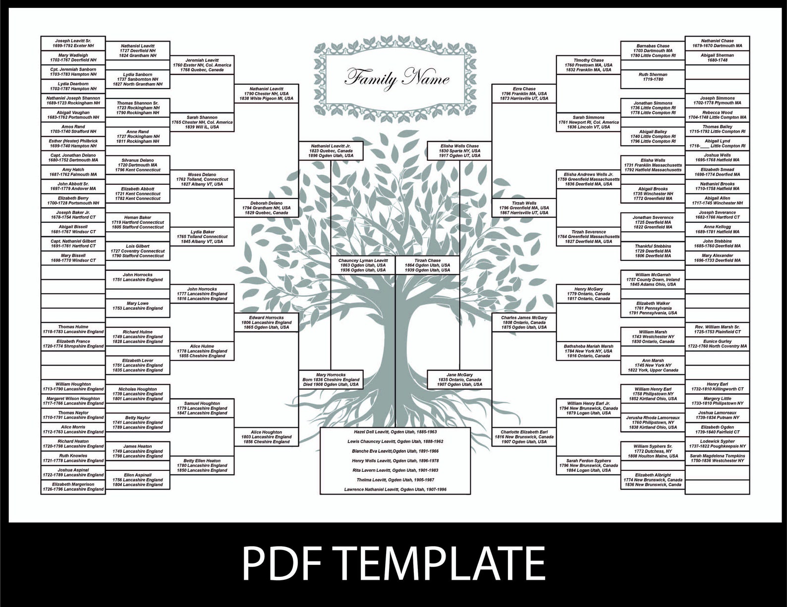 Seven Generation Family Tree (DIY) 24x36 PDF Template (paper White) - Etsy