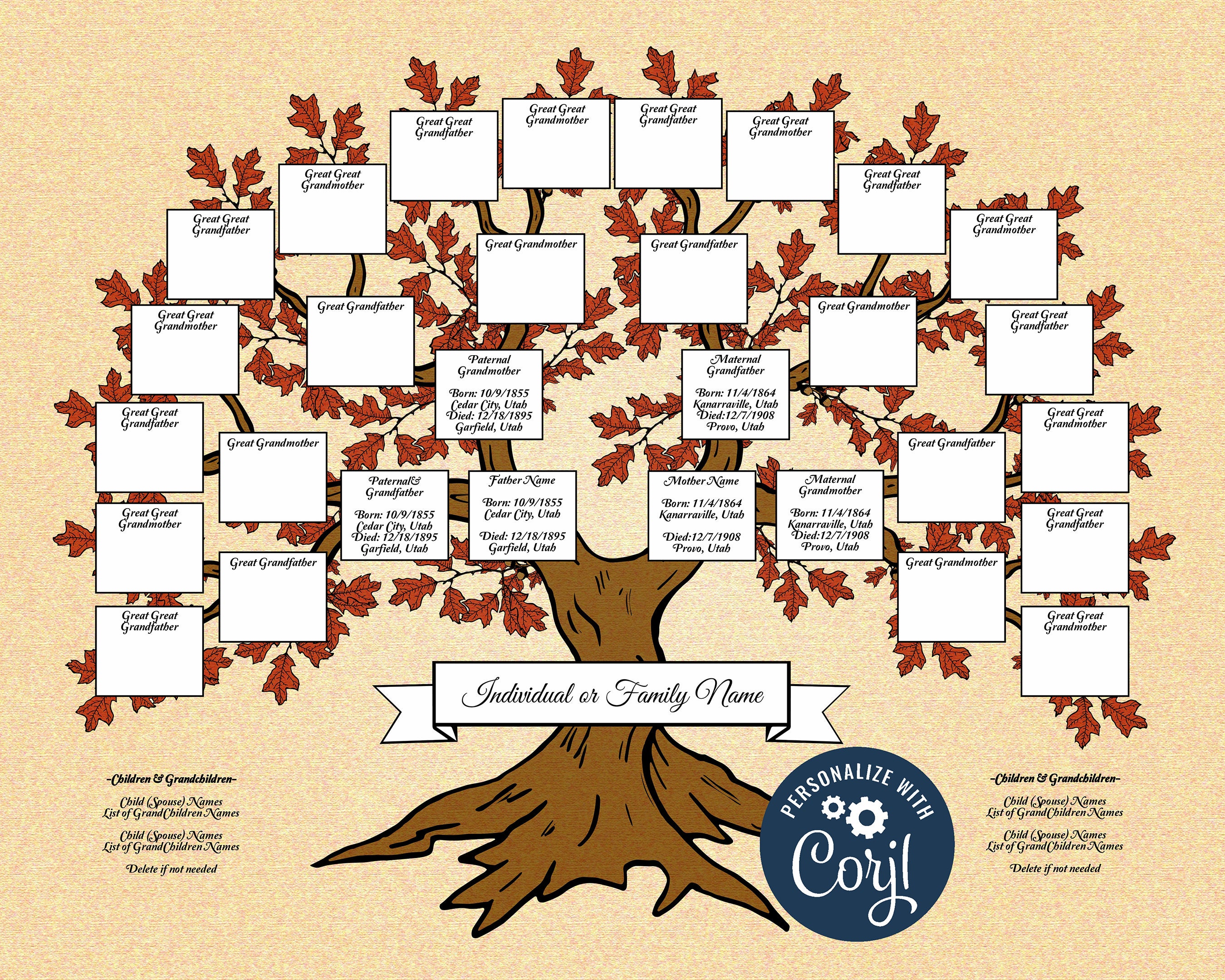 DIY 5 Gen Family Tree Poster Template 16x20 Edit Online - Etsy