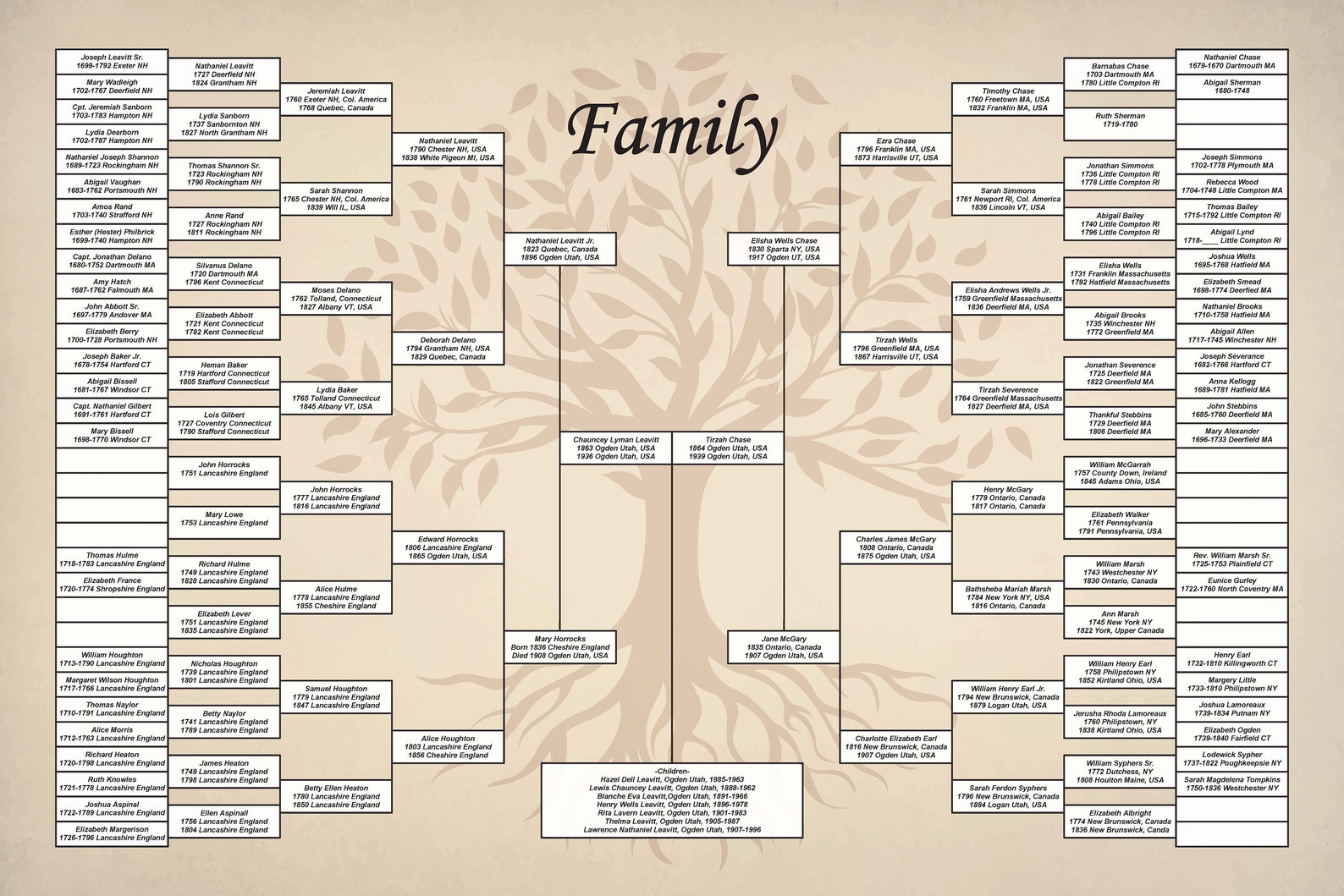 Seven Generation Family Tree (DIY) 24x36 PDF Template (tan) - Etsy
