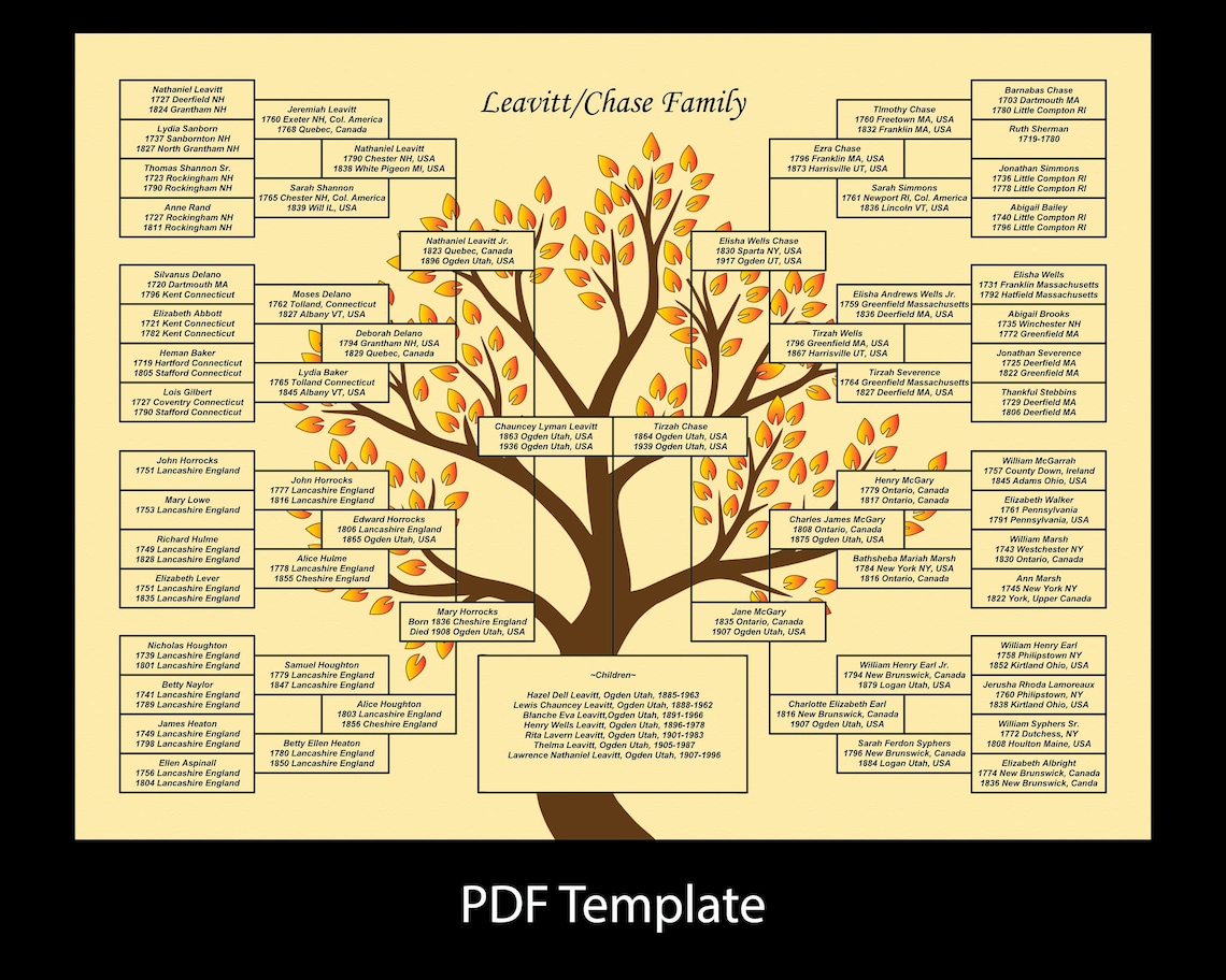 Six Generation Family Tree DIY 18x24 PDF Template autumn Tree - Etsy