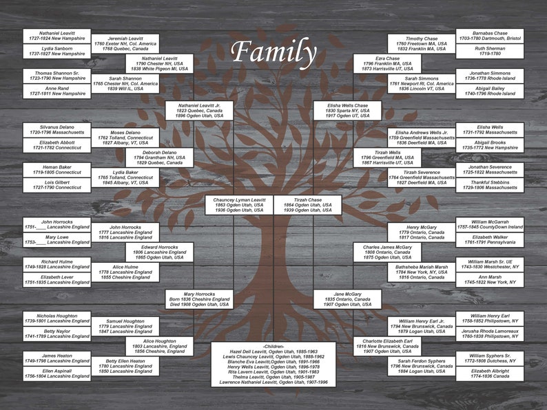 Six Generation Family Tree (DIY) 18x24 PDF Template (barn Wood) - Etsy