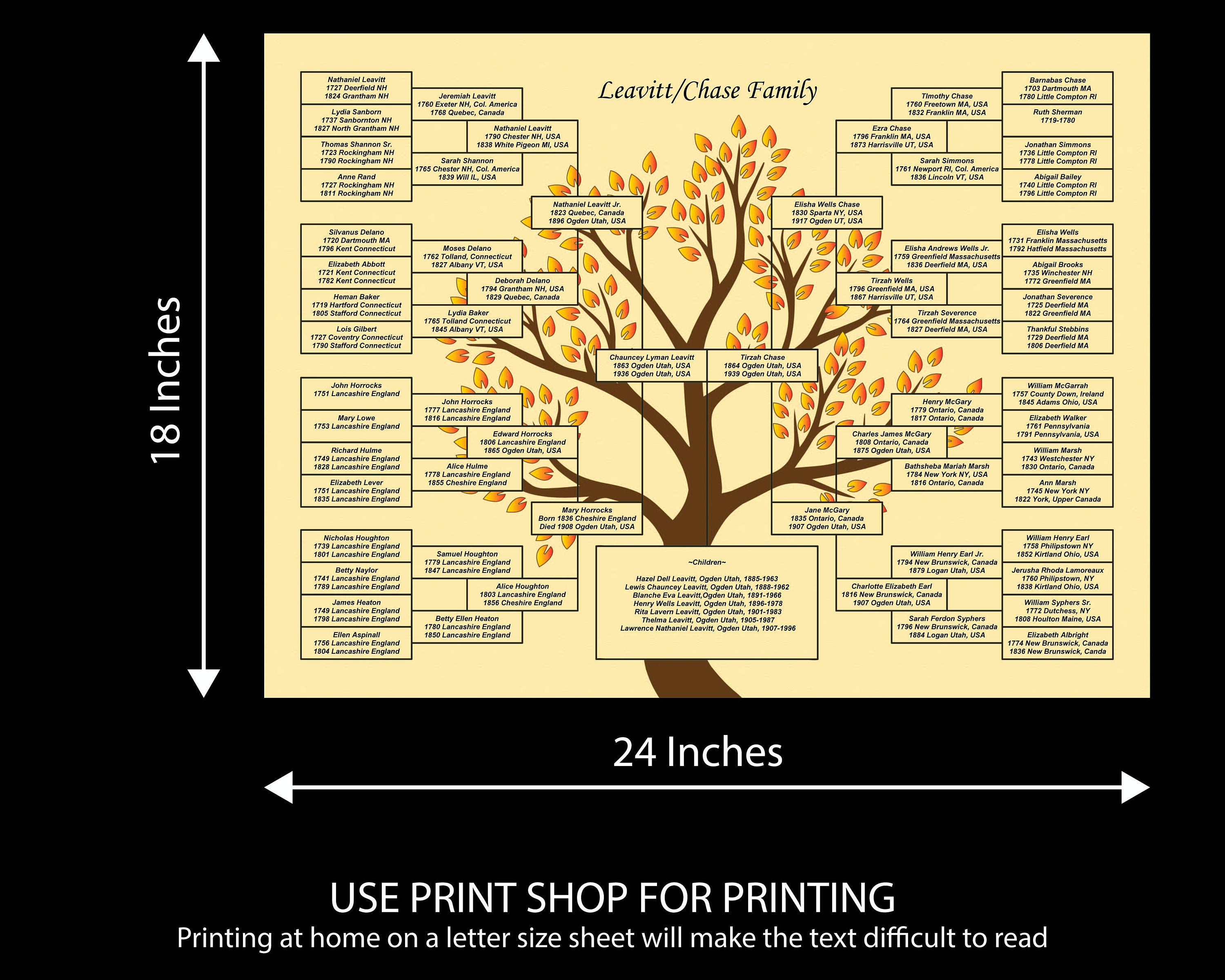 Six Generation Family Tree (DIY) 18x24 PDF Template (autumn Tree) - Etsy