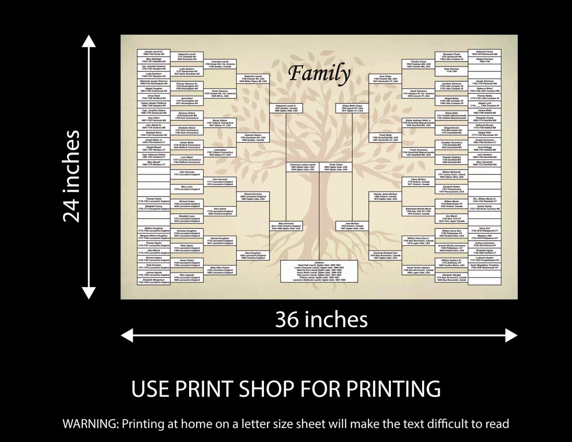 Seven Generation Family Tree DIY 24x36 PDF Template tan - Etsy