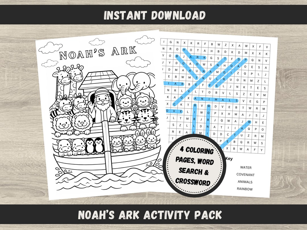 Noah's Ark Activity Pack | Bible Coloring Pages, Word Search, Crossword ...