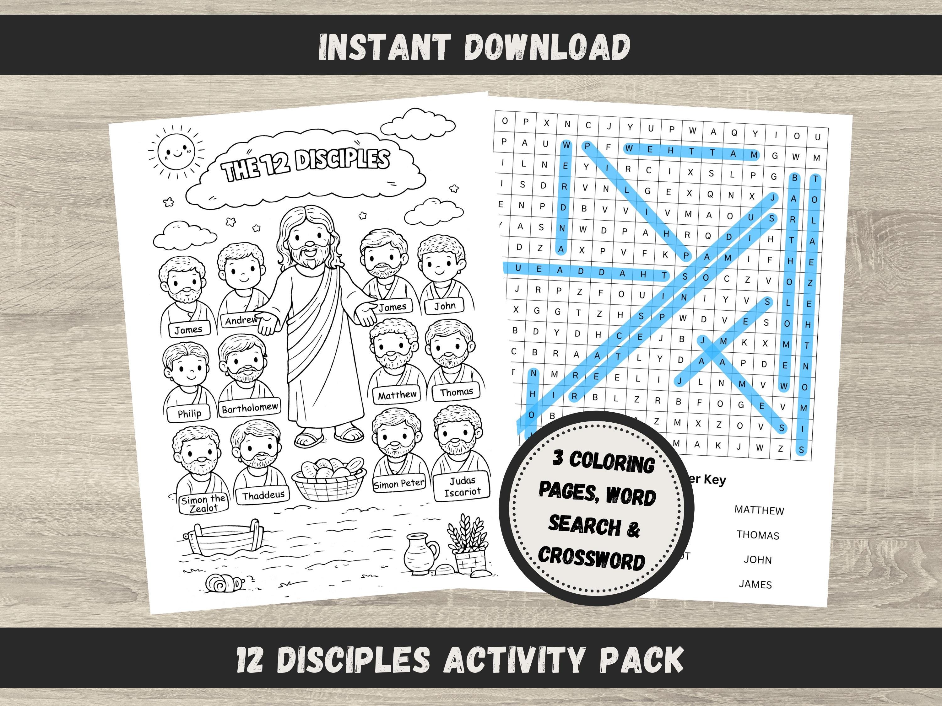 12 Disciples Activity Pack, Bible Coloring Pages, Sunday School ...