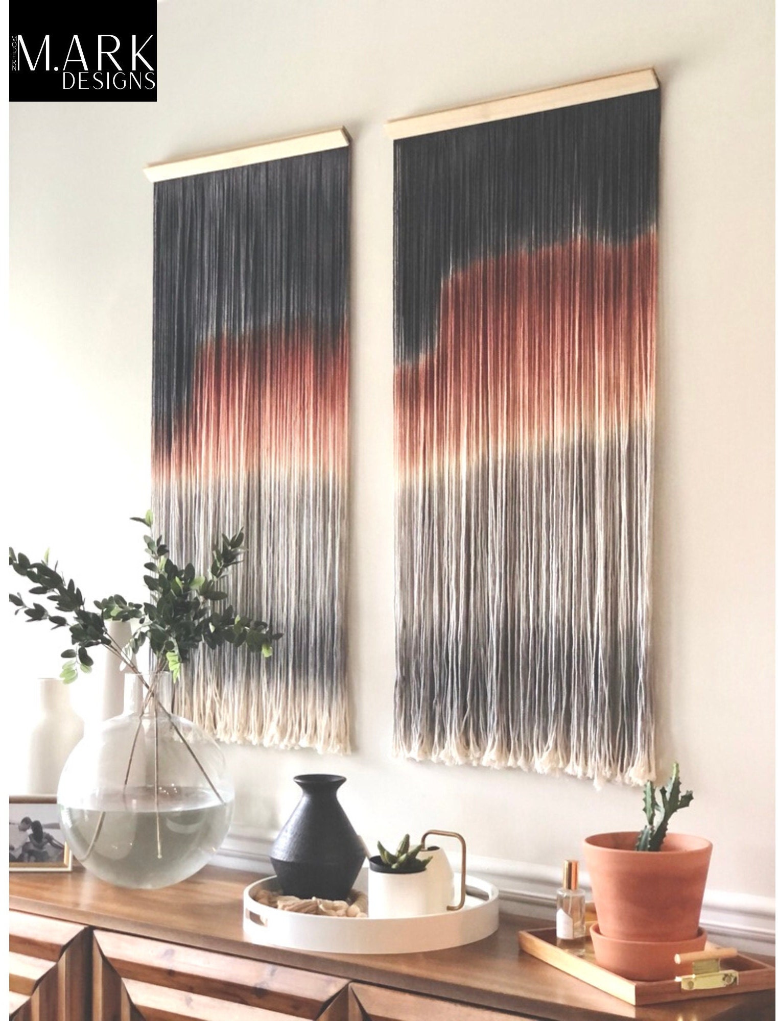 Modern Black Macrame Art Extra Large Macrame Hanging Vintage Boho ...