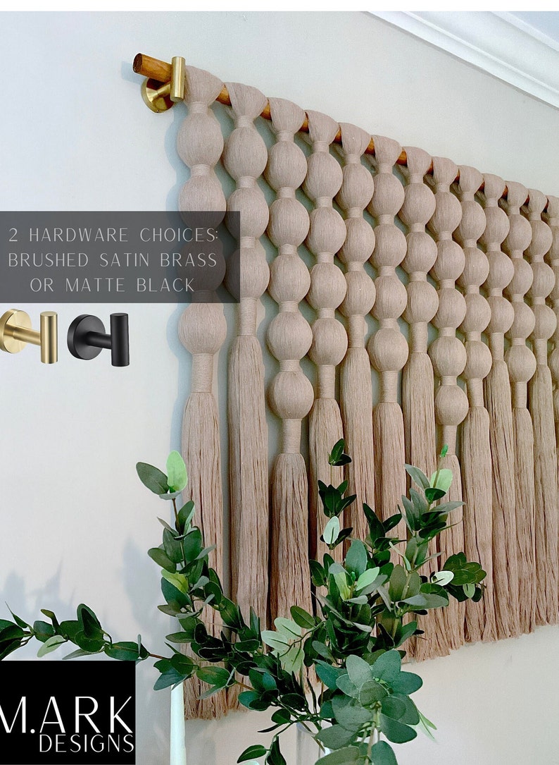 Taupe Macrame Wall Hanging: Fiber Art Mural With Yarn Wrapped Balls ...