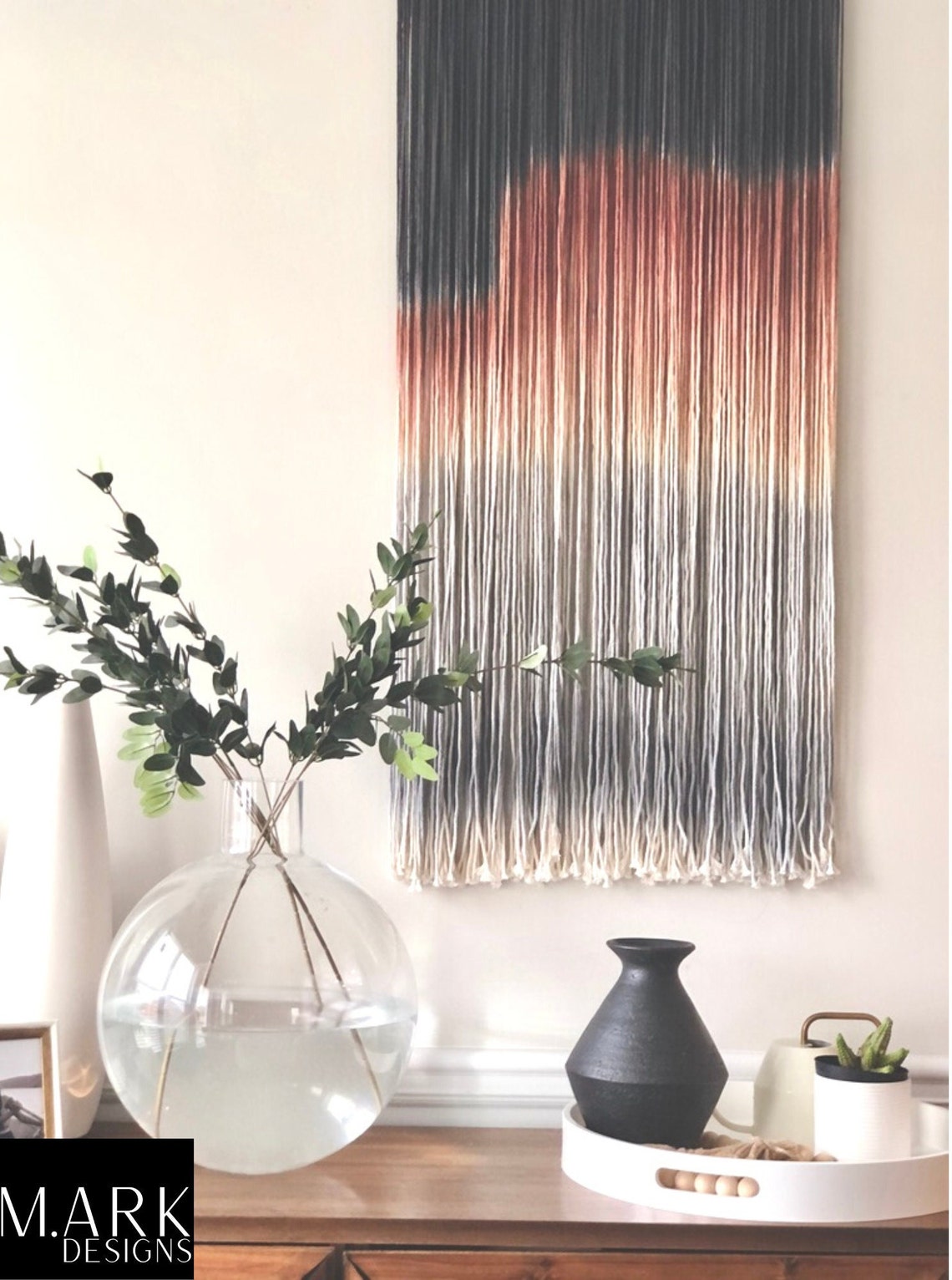 Modern Black Macrame Art Extra Large Macrame Hanging Vintage Boho ...